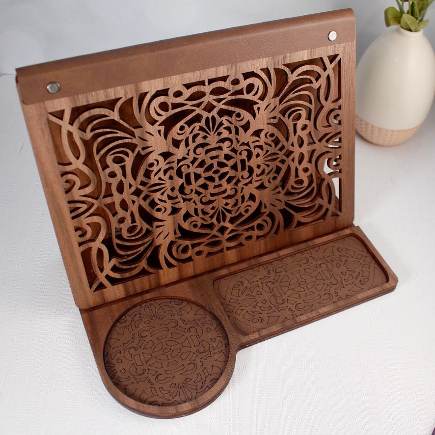 Wooden Book Nook, Wooden Book Rest, Book Page Holder, Book Tray, Book ...