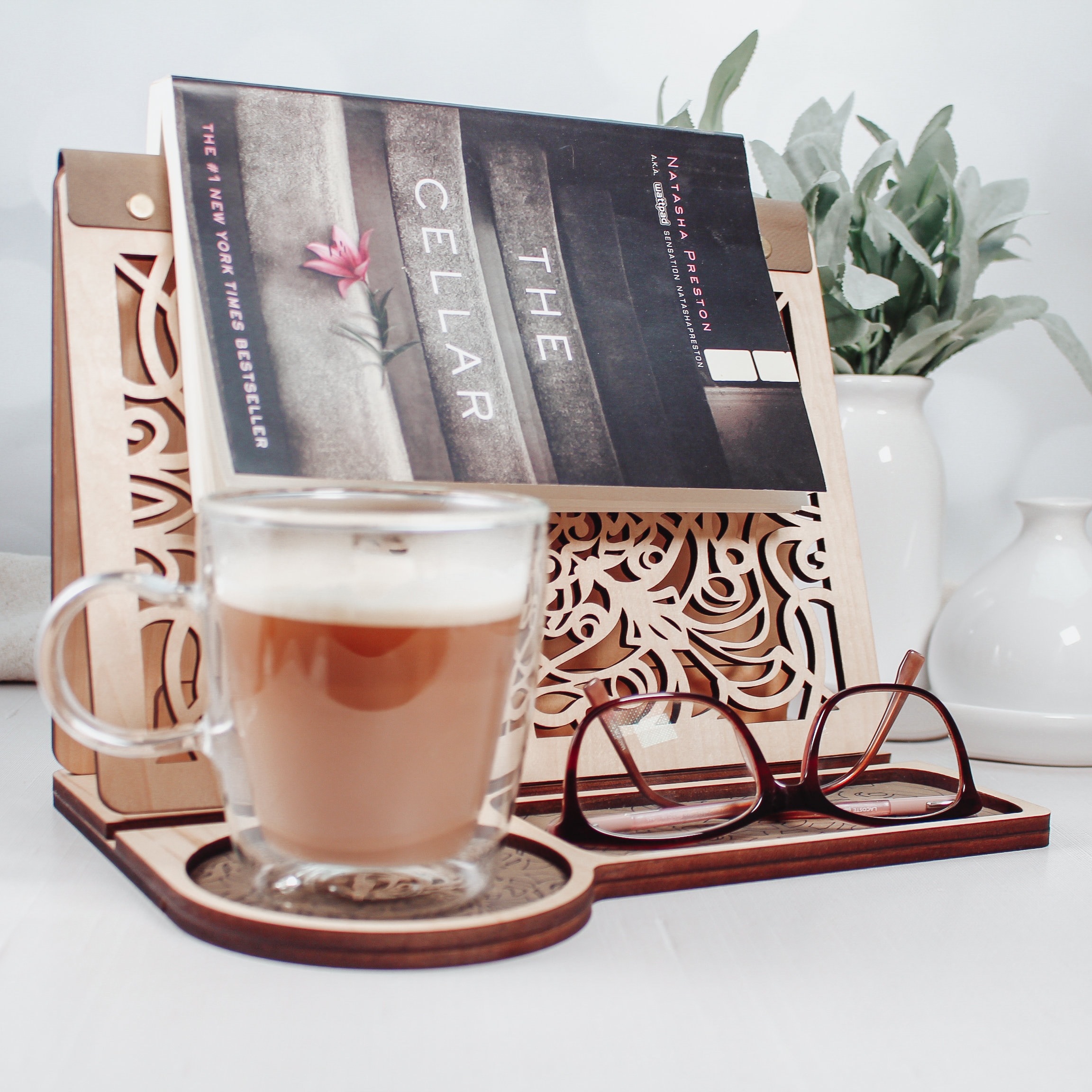 Book Nook, Wood Nightstand Book Page Saver, Wooden Book Valet Tray ...