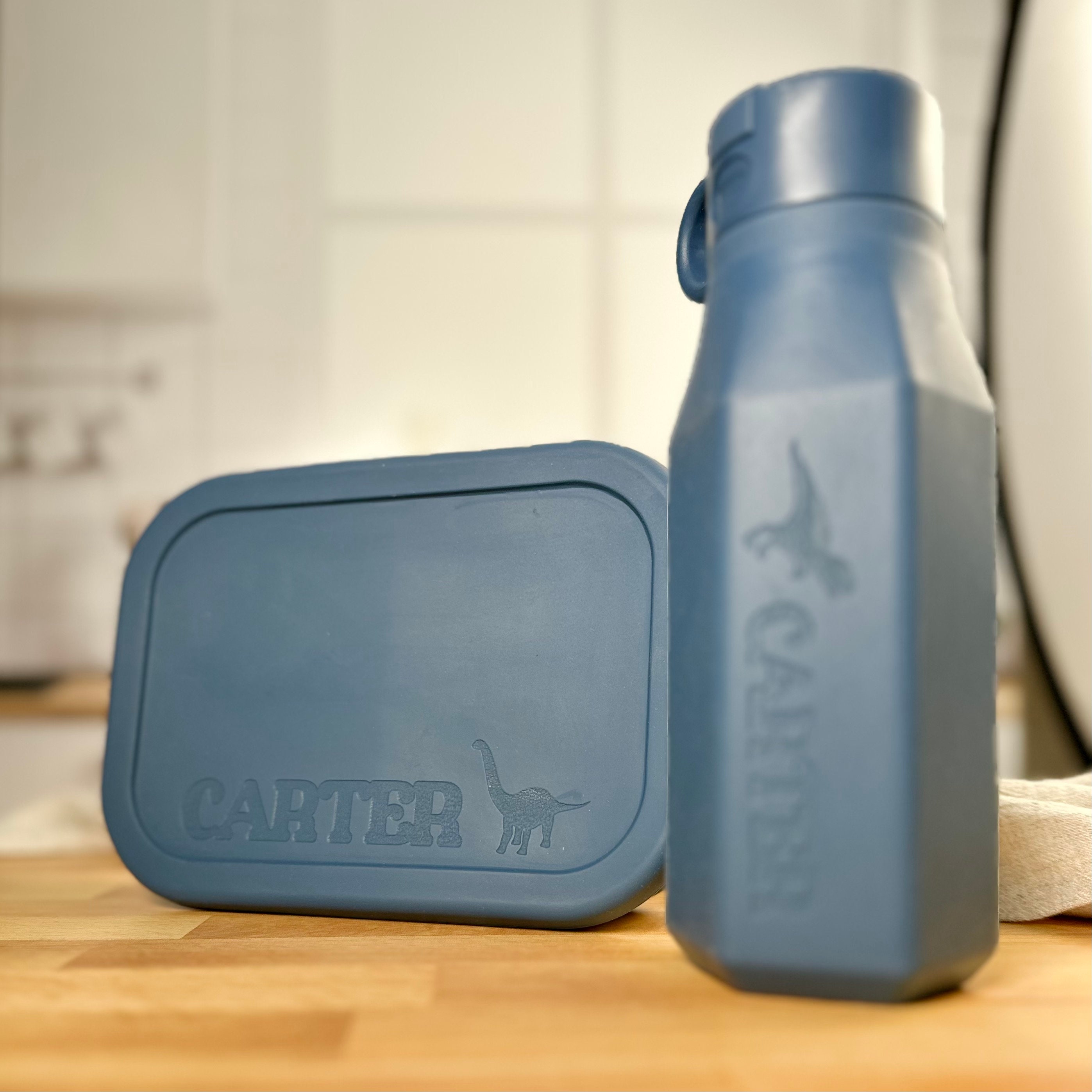 Custom Engraved Silicone Lunch Box & Bottle Set for Kids, School Meal ...