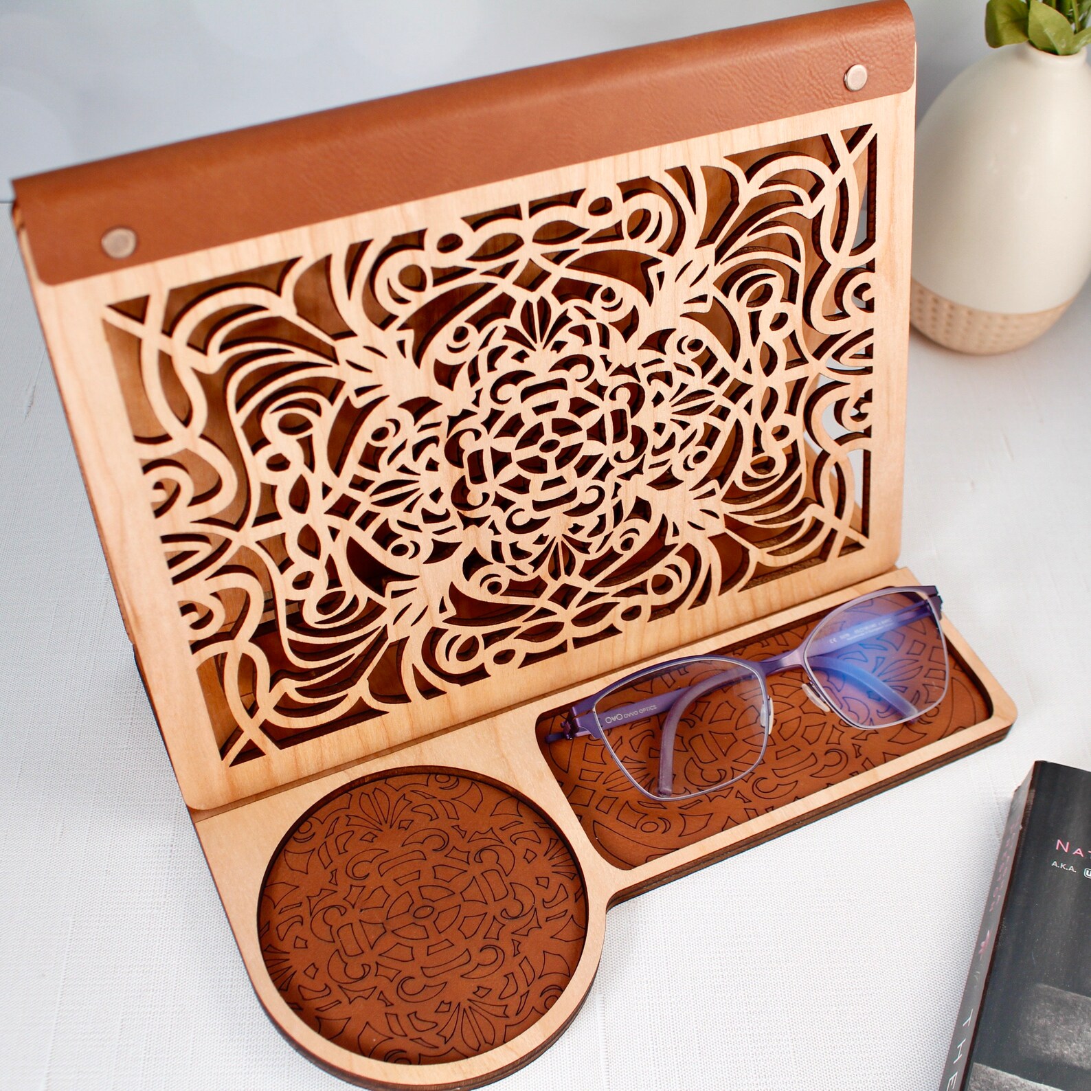 Book Nook, Wood Nightstand Book Page Saver, Wooden Book Valet Tray ...