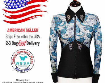 NEW Western Equestrian Horse Riding Show Wear Shirt Blouse Jacket Rodeo ...
