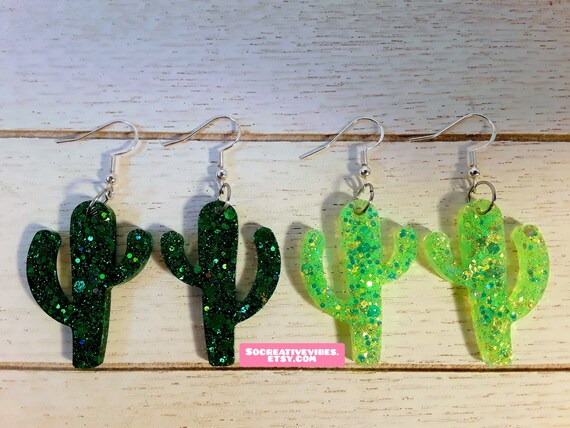 Cactus Glitter Resin Earrings Resin Jewelry Gifts for Her Etsy