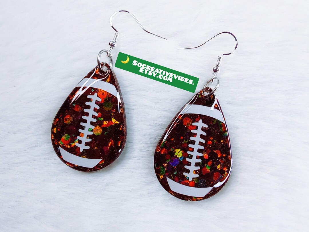 Football Glitter Teardrop Resin Earrings, Fall Earrings, Sports ...