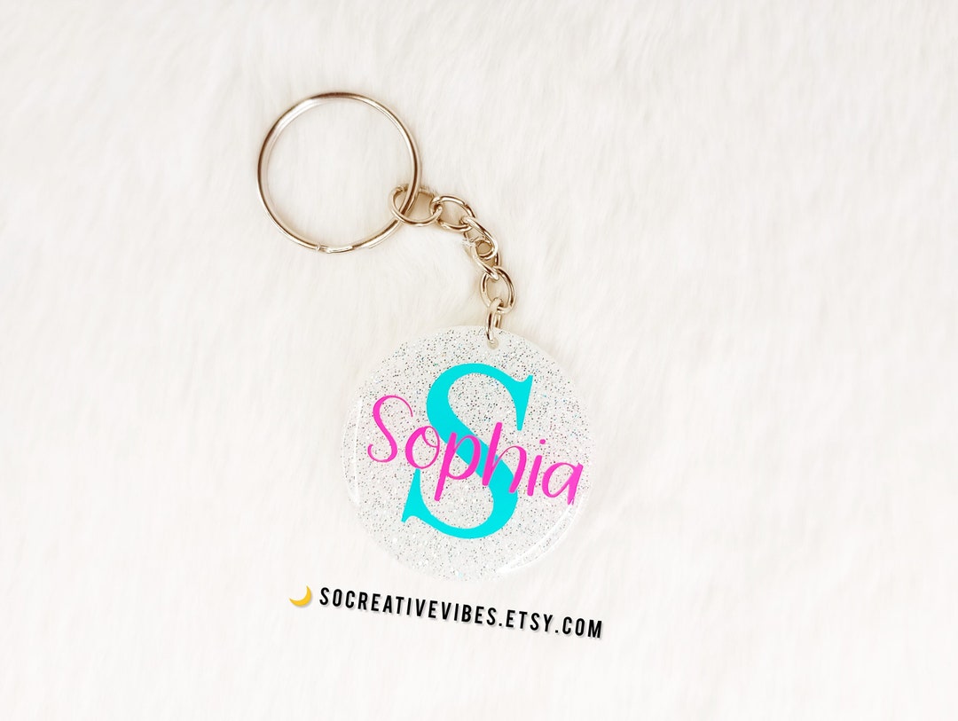 Sophia Glitter Keychain, Personalized Keychain, Backpack Charm, Name ...