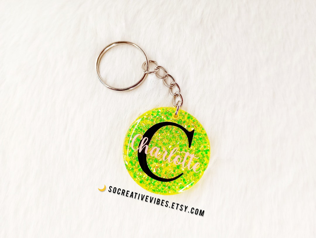 Charlotte Glitter Keychain, Personalized Keychain, Backpack Charm, Name ...