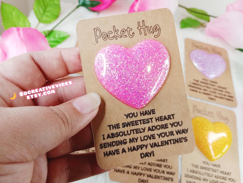 Valentine's Day Pocket Hug Glitter Heart, Keepsake Gifts, Thinking of ...