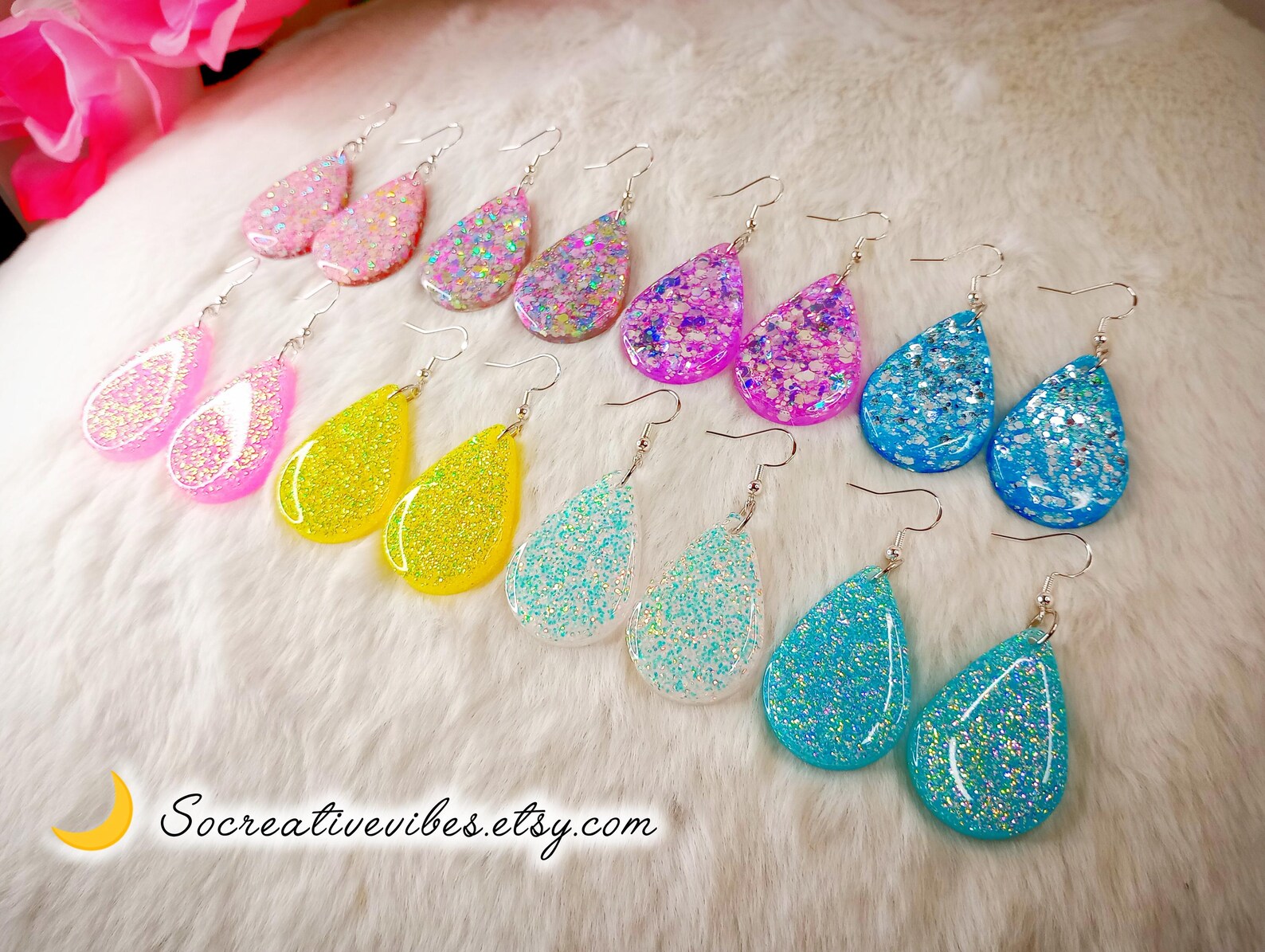 Spring Glitter Teardrop Resin Earrings, Pink Teardrops, Blue Teardrops ...