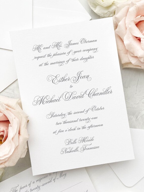 Fancy Script Wedding Invitation Luxury Wedding Invite Formal | Etsy