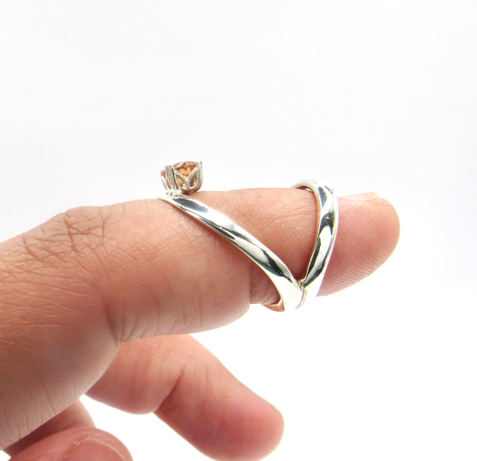 Silver Ring Splint With Round Champagne Stone Sterling - Etsy