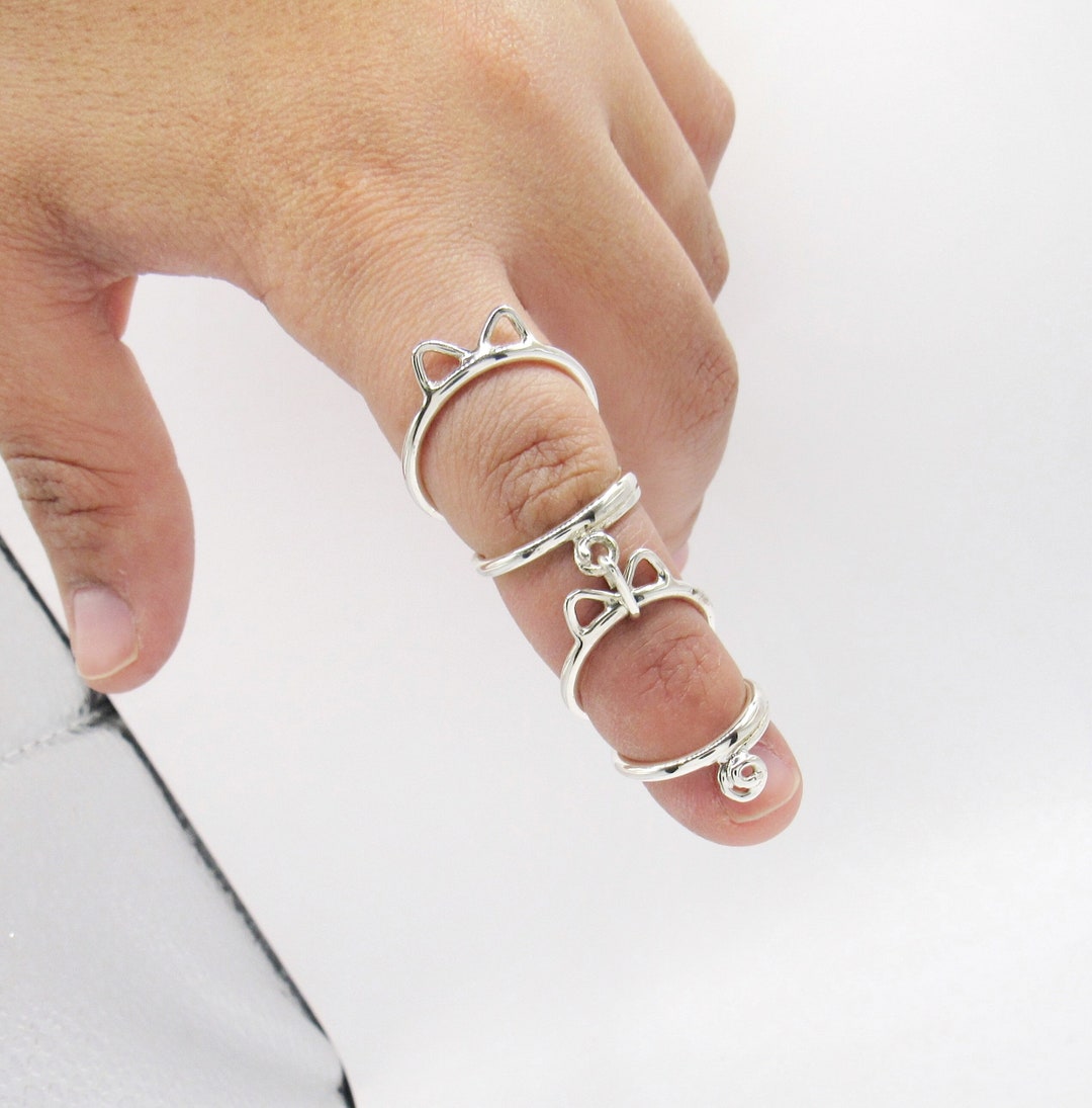 Attached Adjustable Cat Swan Silver Splint Rings • Combination Splint ...