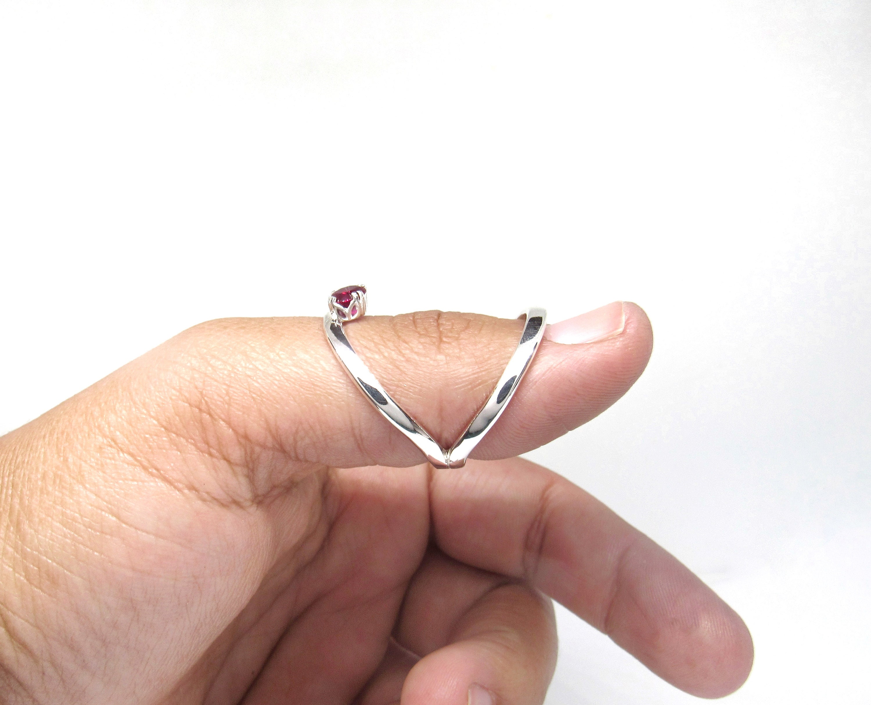 Solid Silver Ring Splint With Round Garnet Stone Sterling | Etsy