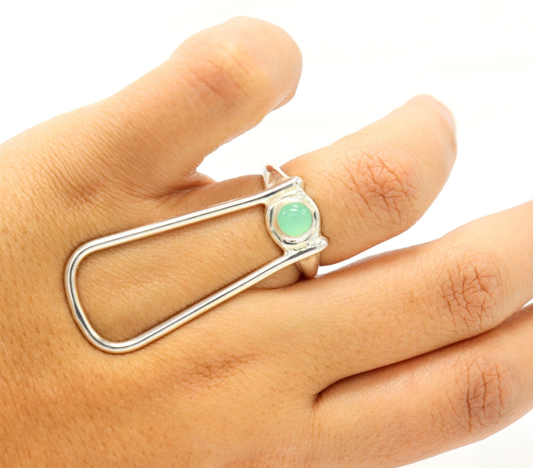 MCP Joint Splint Ring With Chrysoprase • Sterling Silver Splint Ring ...