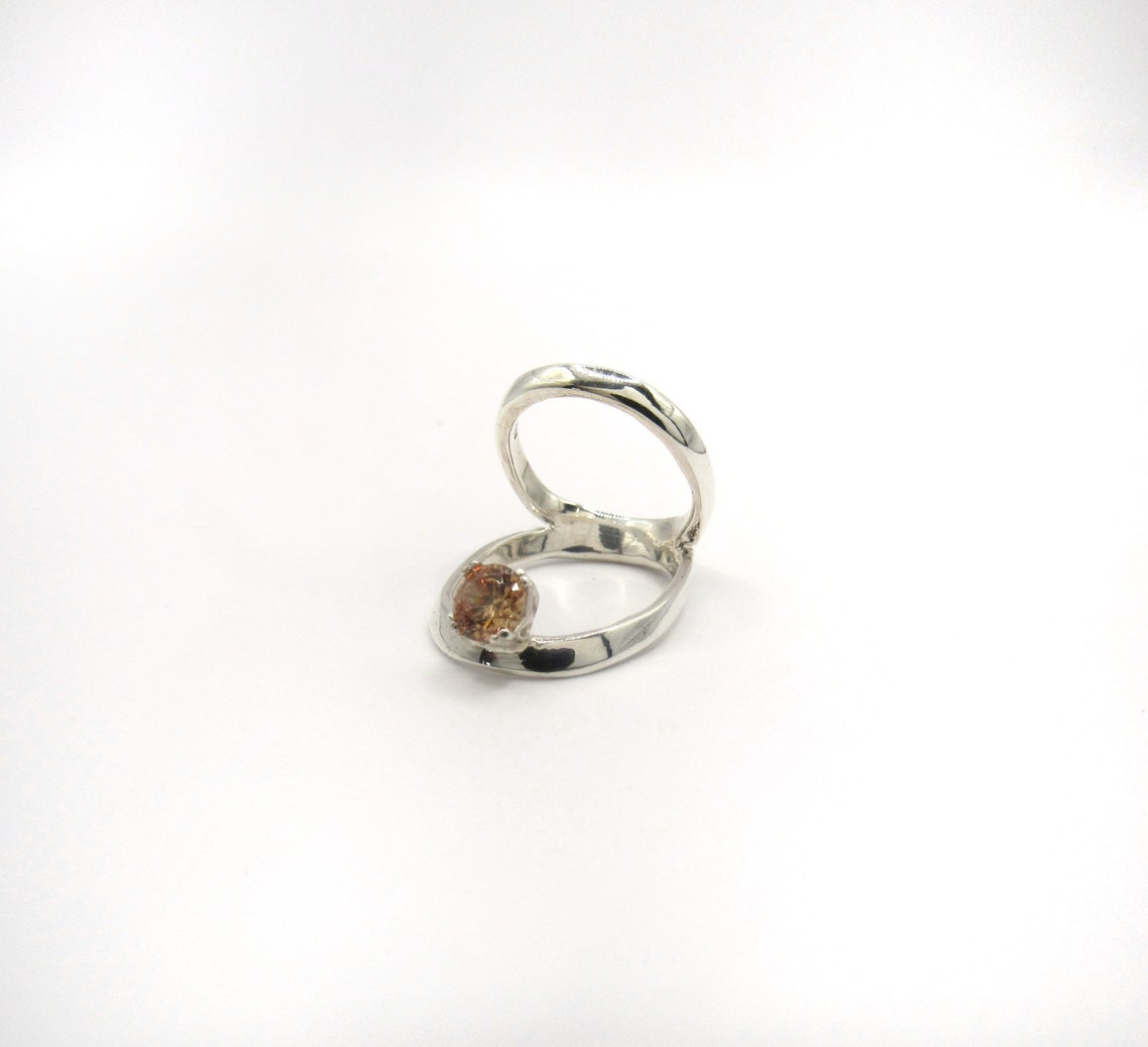 Silver Ring Splint With Round Champagne Stone Sterling - Etsy