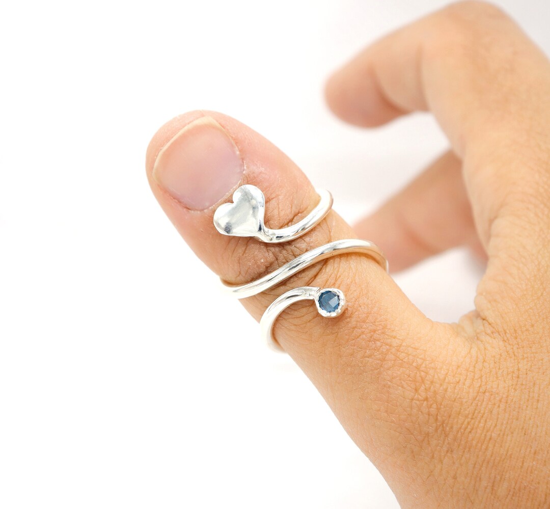 Sterling Silver Trigger Finger Splint Ring With Blue CZ Heart Detail - Etsy