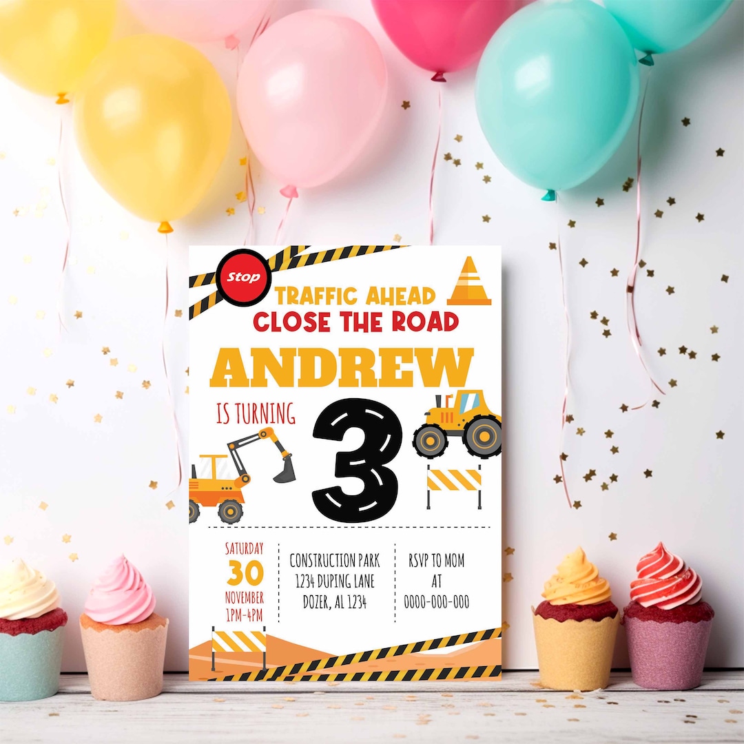 Editable Construction Birthday Invitation, Personalized Builder-themed ...