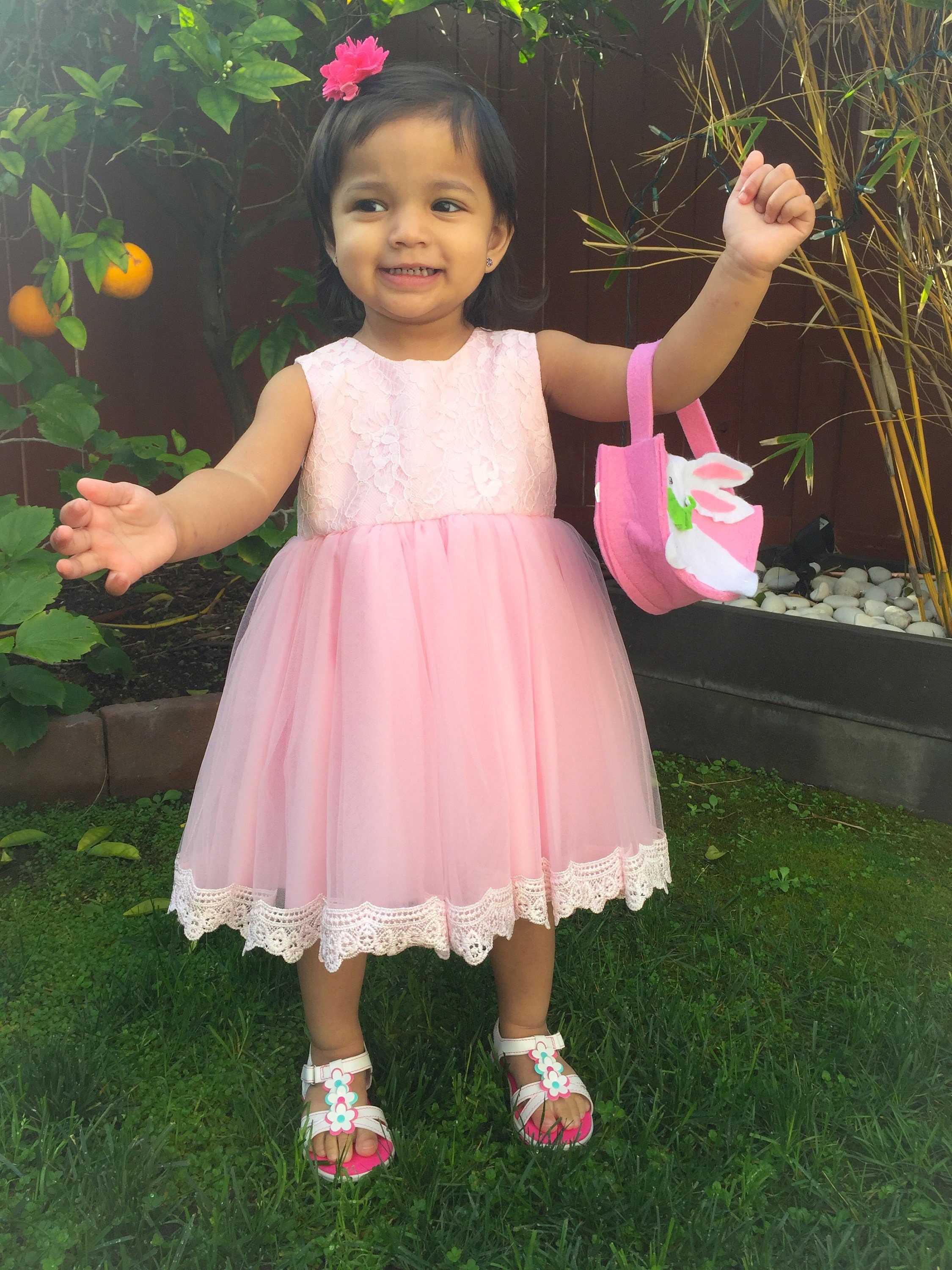 Girls Pink Lace Birthday Dress Baby Pink Tulle Dress Flower | Etsy