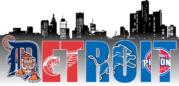 City of Detroit Decal With Teams and Skyline | Etsy