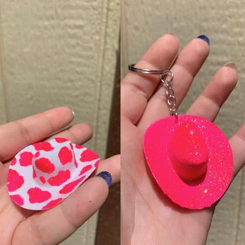 Light Pink Glitter or Solid/mini Cowboy Hat Keychain/car - Etsy