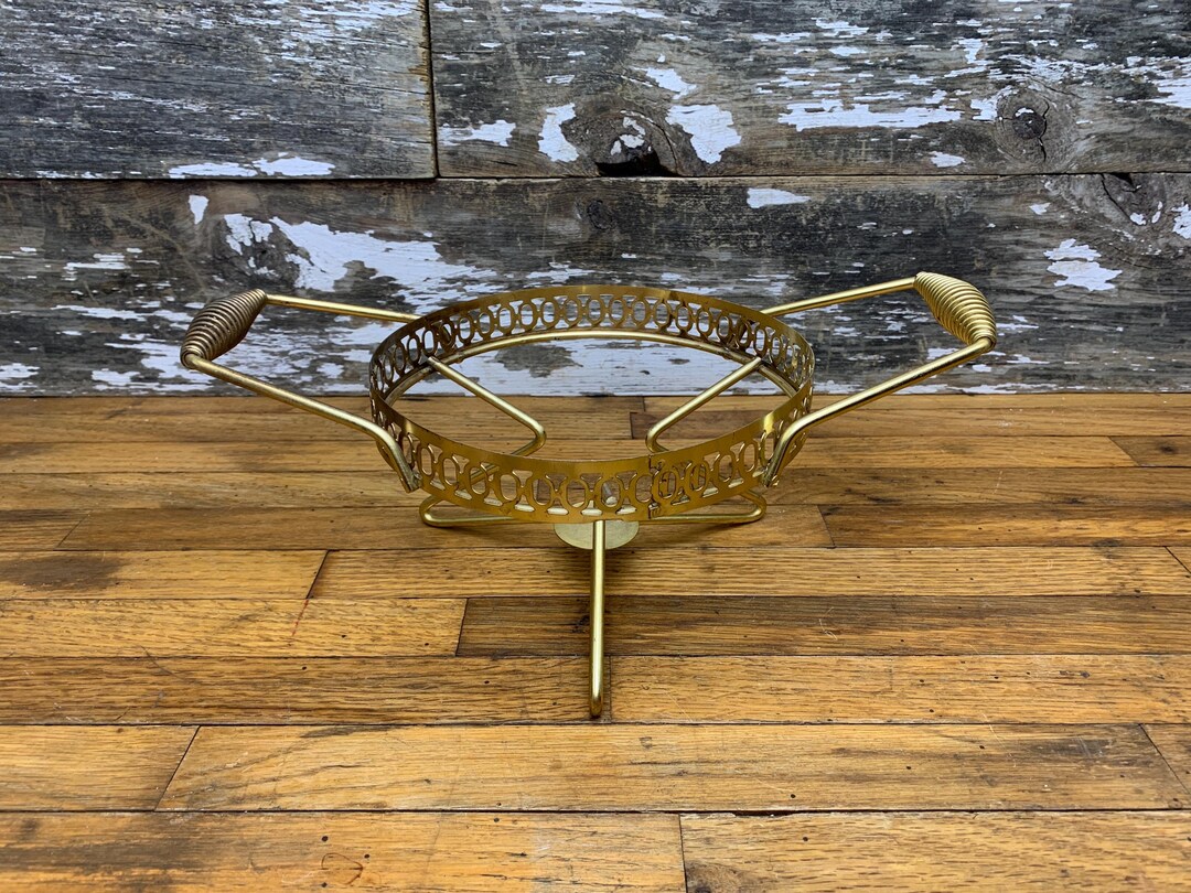Vintage Brass Stand With Handles - Mid Century Decorative Round Footed ...