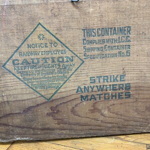 Antique Wooden Shipping Crate Panel, Strike Anywhere Matches Advertising, Railway Employee ...