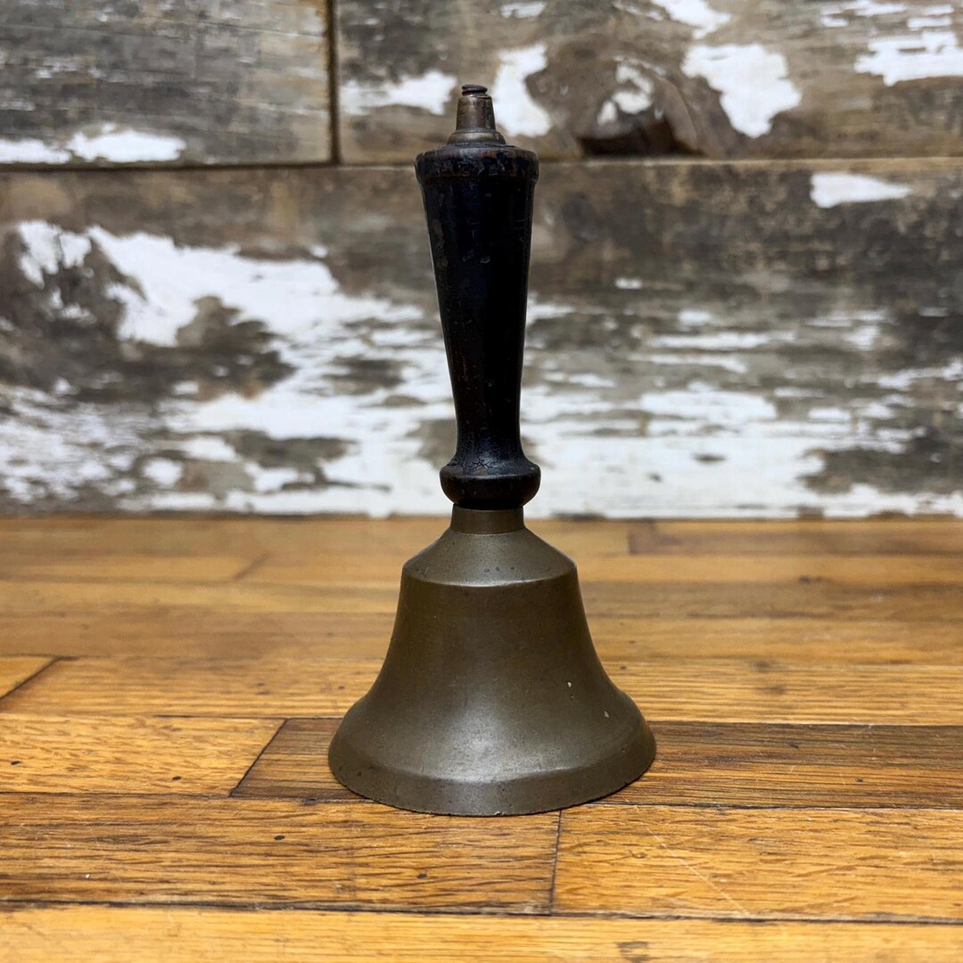 Antique Brass Bell, Wood Handle, Small Bell Clapper 5 Inches Tall - Etsy
