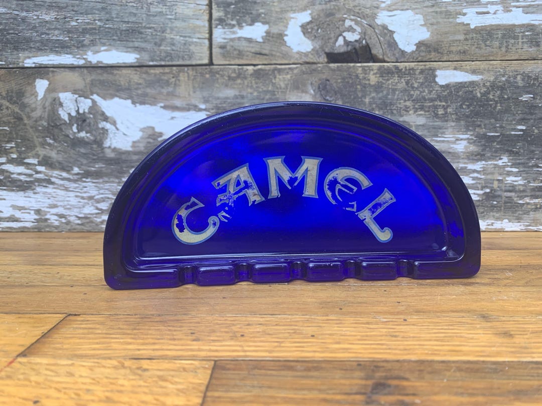 Vintage Blue Glass Camel Ashtray - 5 Slot Ashtray - Half Circle Blue ...