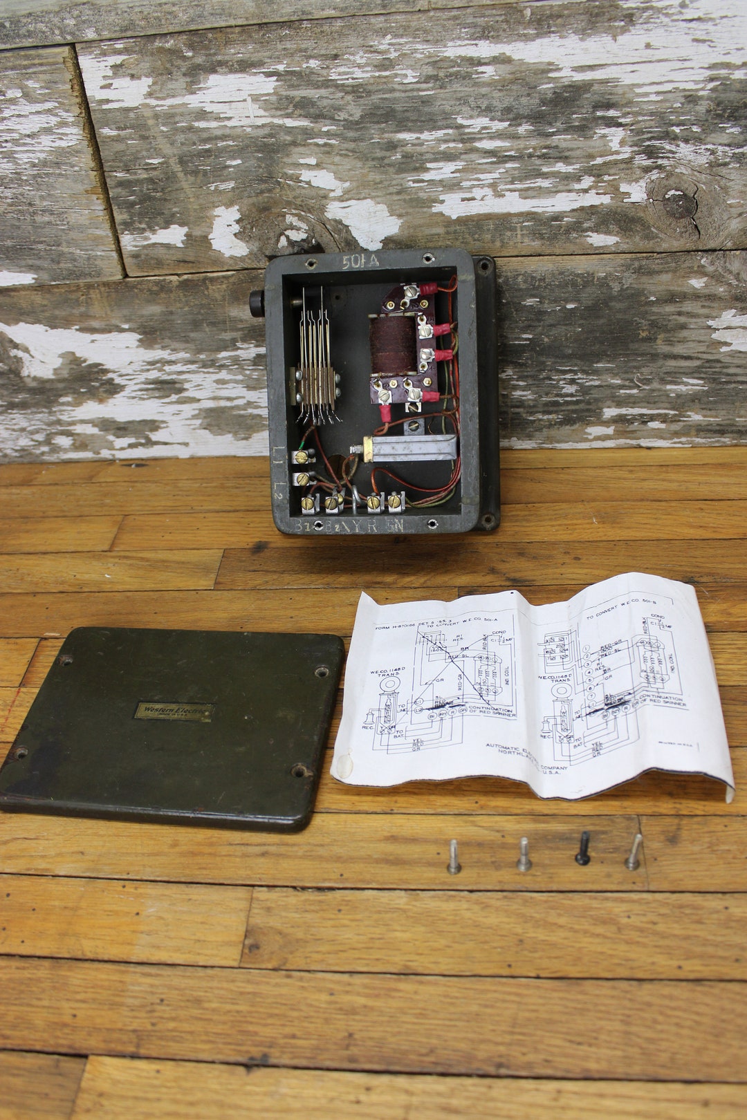 Antique Western Electric 501A Ringer Box - Tiger Stripe Oak Painted ...