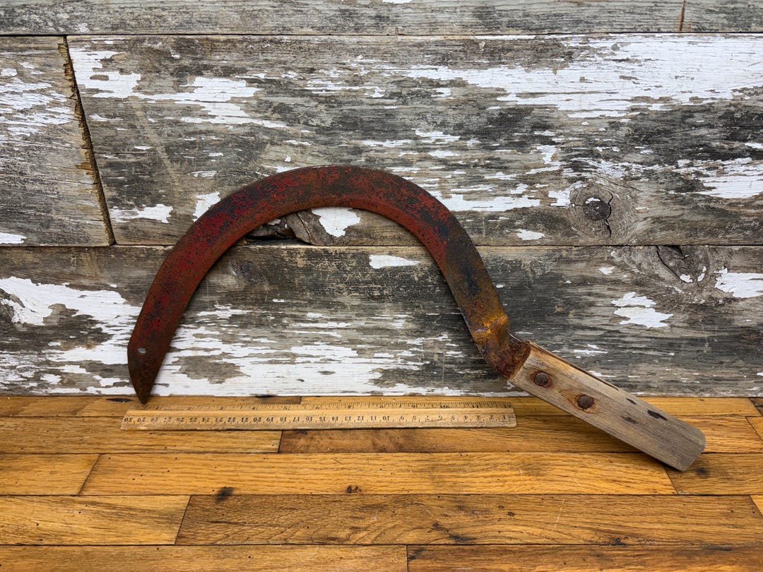 Antique Metal Sickle - Weathered Wood Handle - Rustic Red Blade - Etsy