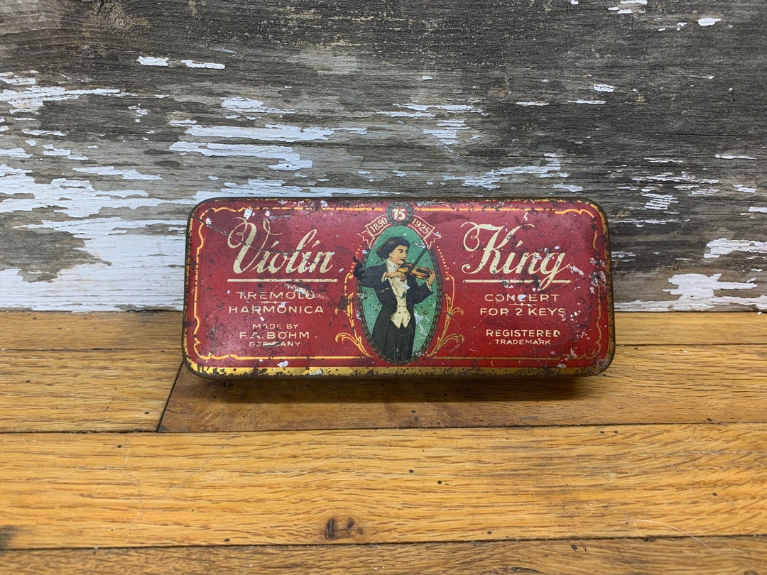Antique Violin King Harmonica Tin – 75th Anniversary, Made in Germany ...