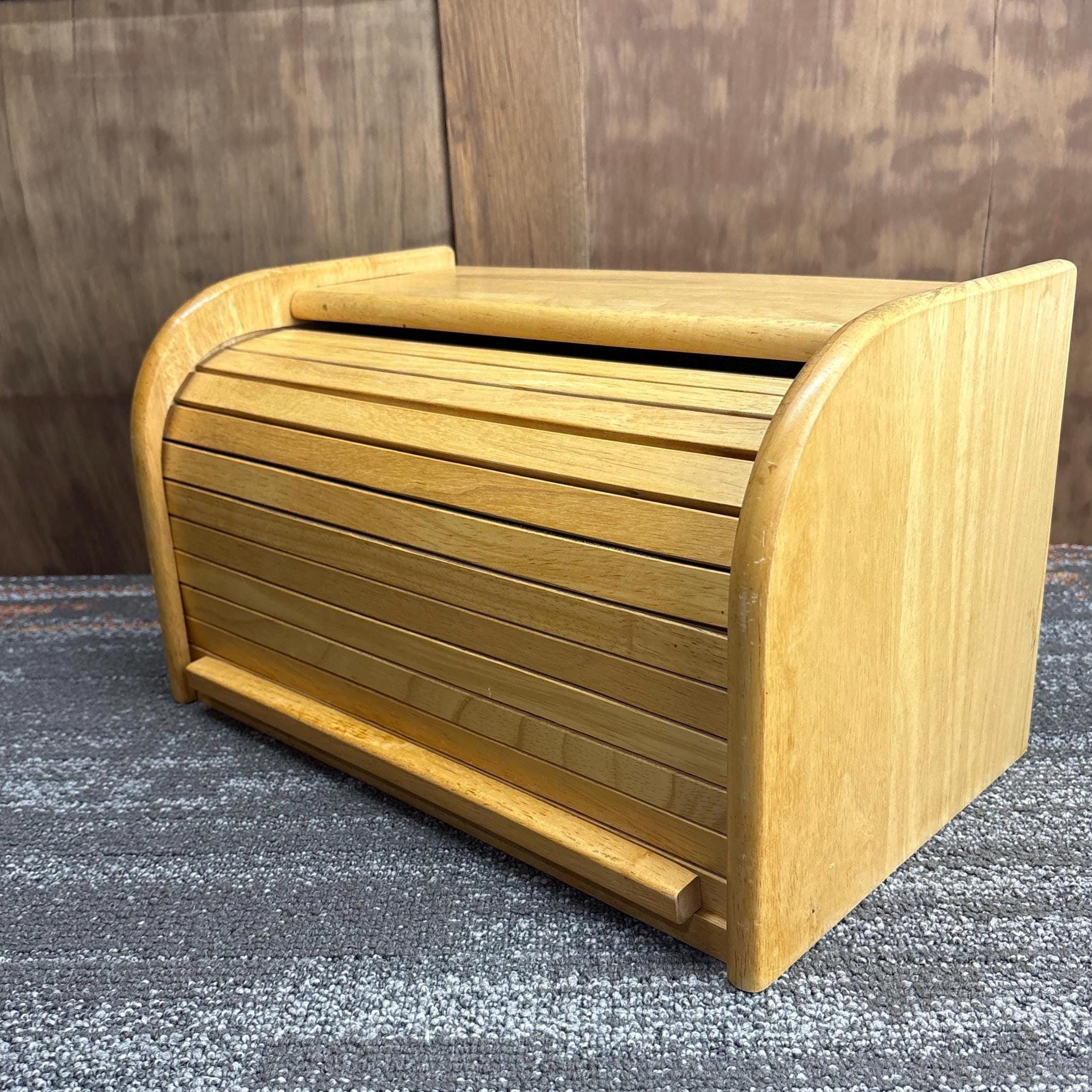 Vintage Roll Top Bread Box - Classic Farmhouse Wooden Kitchen Storage ...