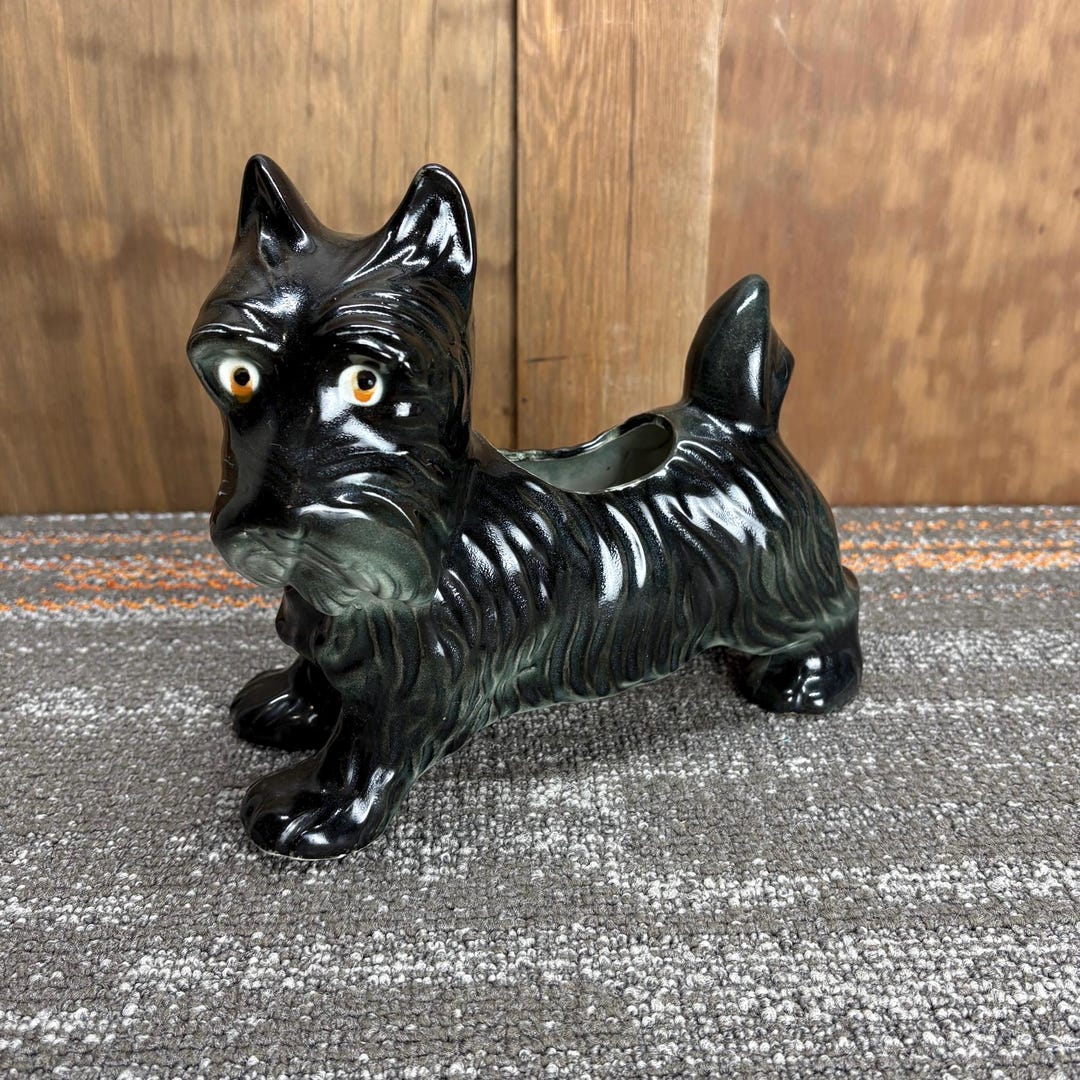 Vintage MCM Ceramic Scotty Dog Planter - Hand Painted - Gloss Glazed ...
