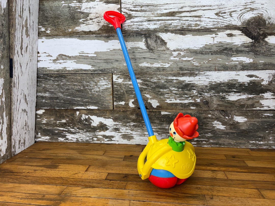 Vintage 1978 Fisher Price Push Around Noise Making Clown Toy - Classic ...