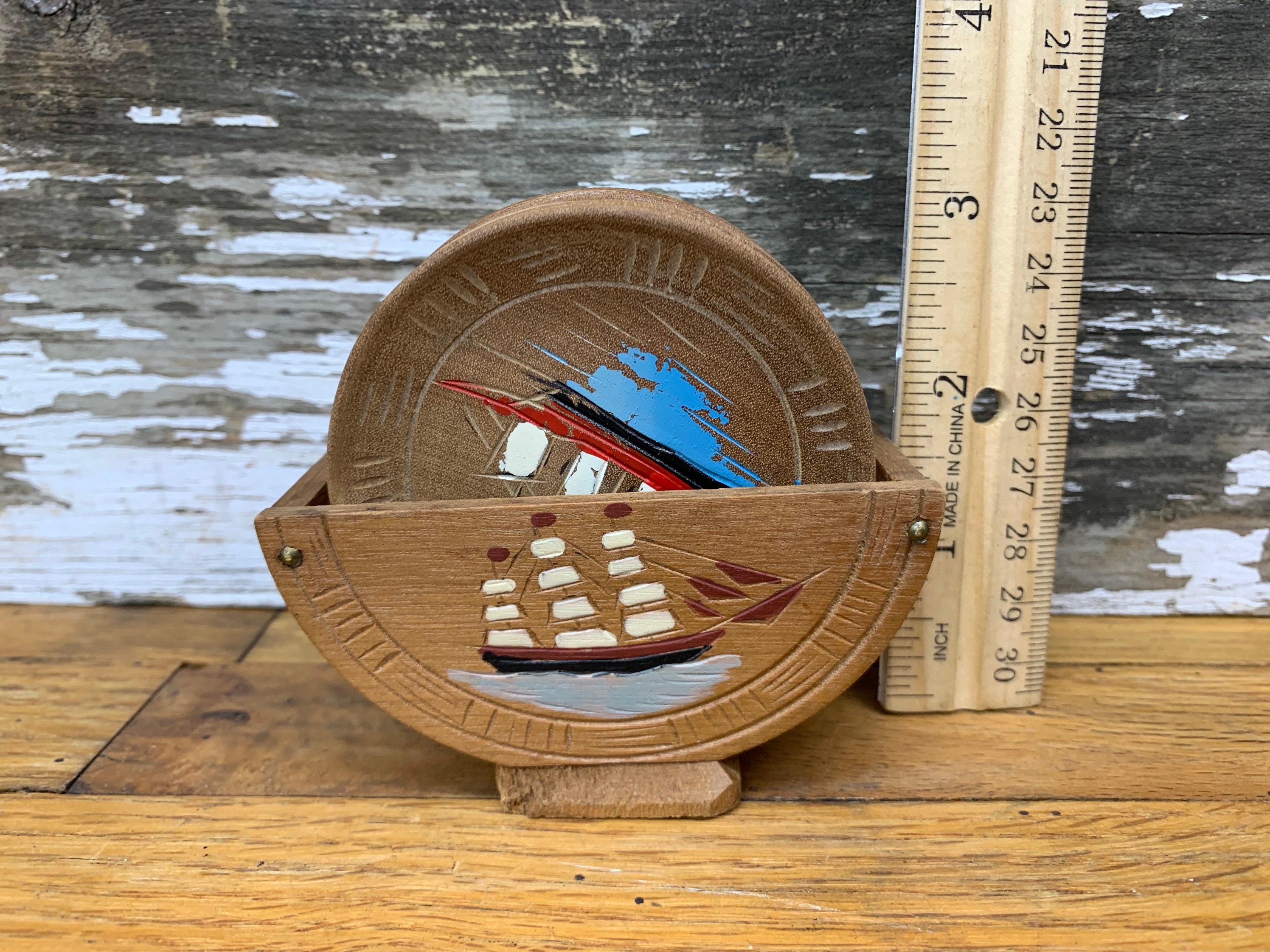 Vintage Made in Occupied Japan Coaster Set With Holder Boat - Etsy