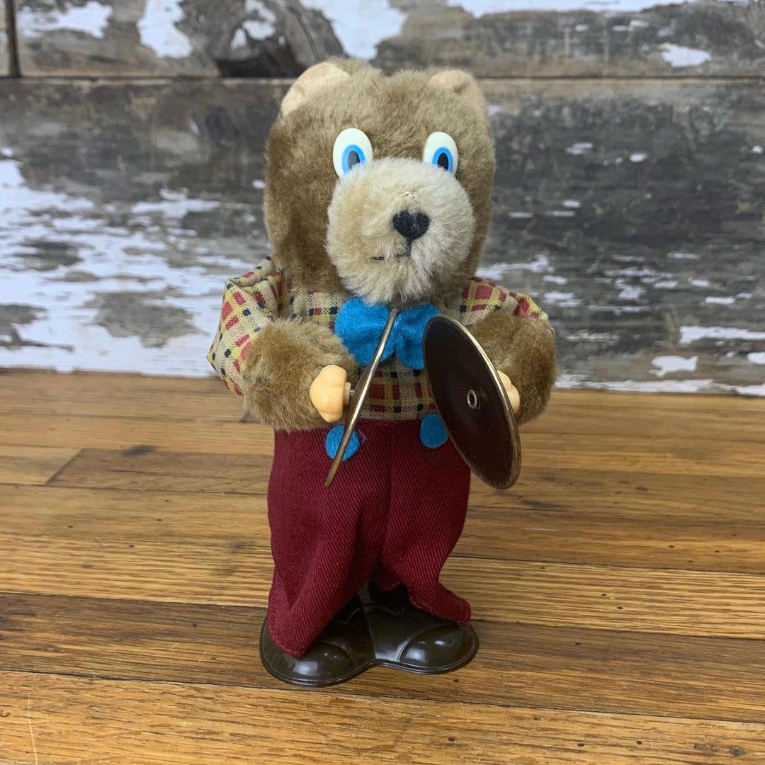 Vintage Wind up Mechanical Bear Playing the Cymbals - Works! - Vintage ...
