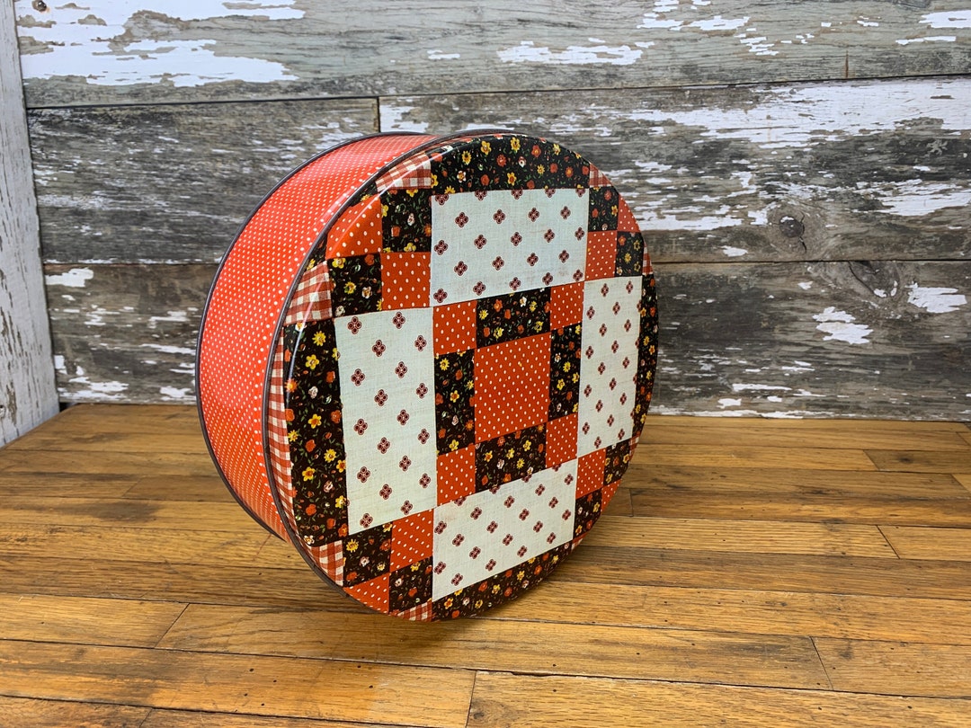 Vintage Large Patchwork Quilt Cookie Tin - Autumn Fall Colors - Retro ...
