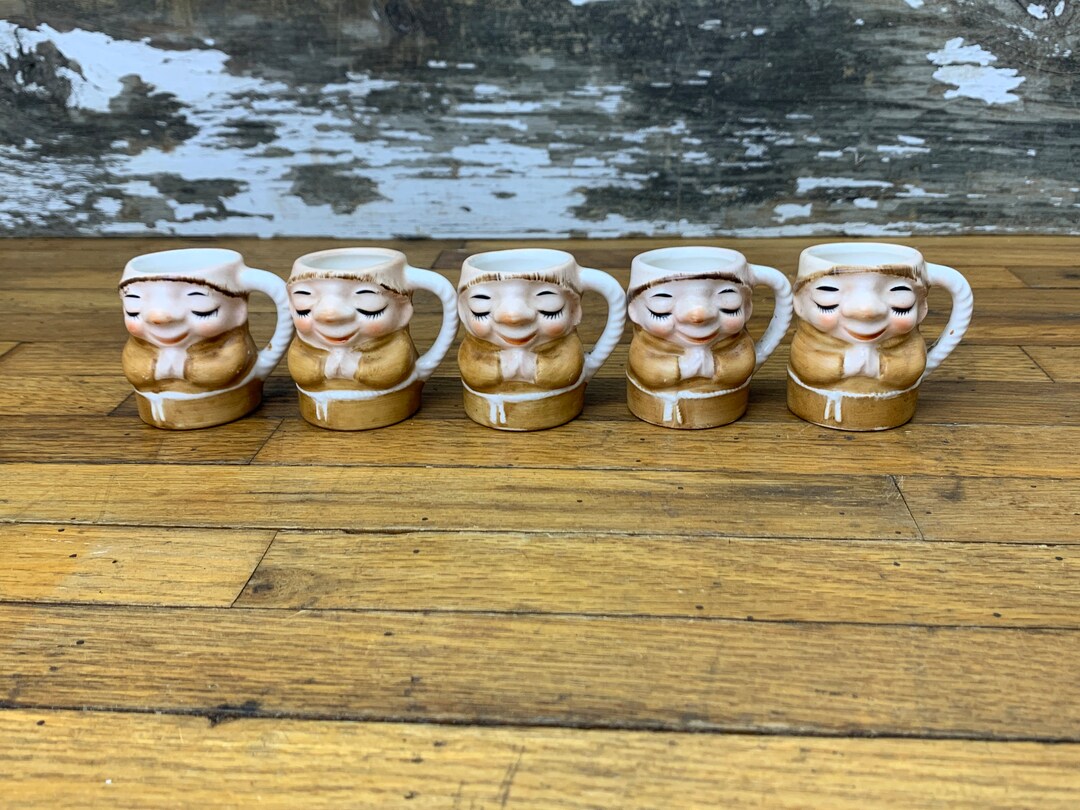 Vintage Lefton Tipsy Friar/ Drunk Monk Ceramic Shot Glass Set of 5 Monk ...
