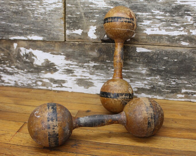 Vintage Wood Dumbbell Workout Weights Wooden Exercise Weights Weight ...