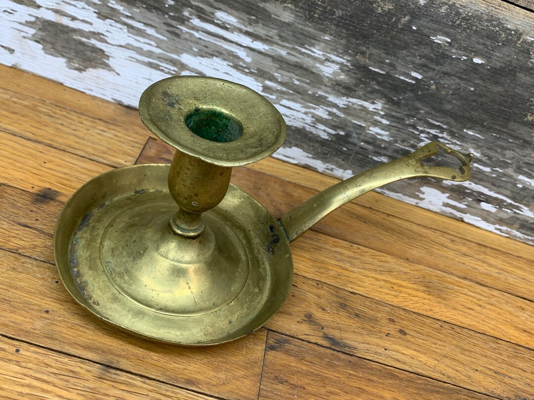 Antique Brass Chamberstick Pierced Cross Handle Candle Holder 19th ...