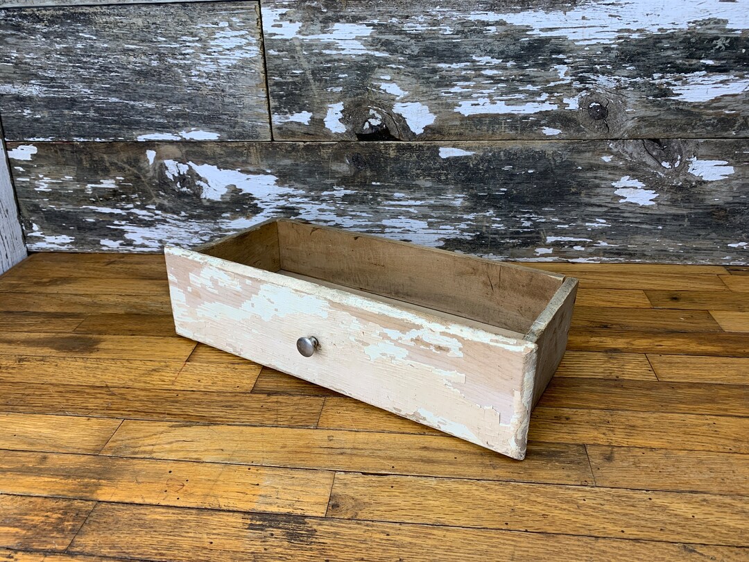 Antique Wood Drawer - Chippy White and Pink Paint - Weathered Primitive ...