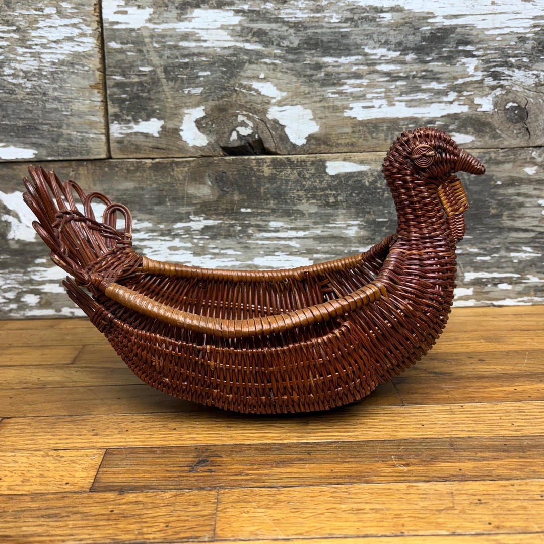 Woven Turkey Basket - Turkey Shaped Basket - Vintage Thanksgiving Decor ...