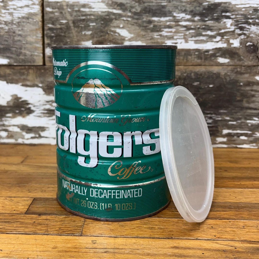 Vintage Green Folgers Coffee Can - 1lb 10oz - Naturally Decaffeinated ...