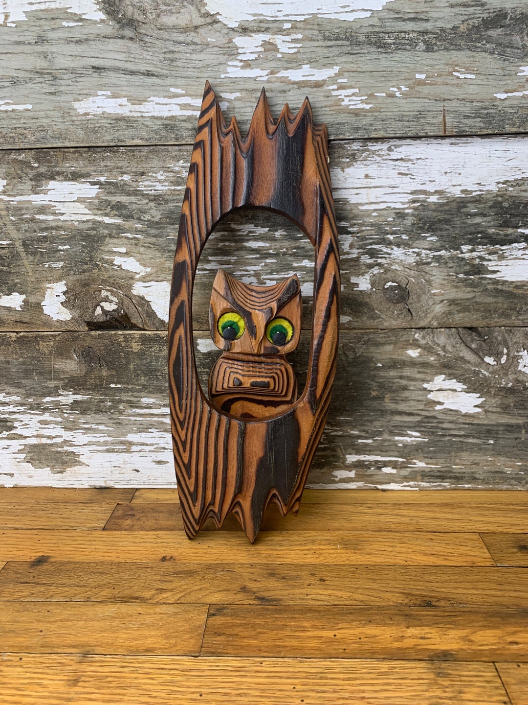 Retro 1970s Owl Wall Decor - Carved Little Wood Owl - Vintage Burnt ...