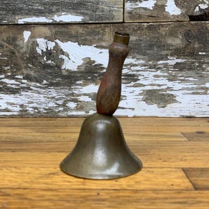 Antique School Classroom Bell - Brass With Weathered Wood Handle - Aged ...