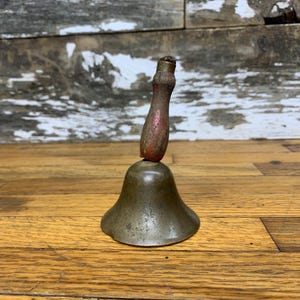 Antique School Classroom Bell - Brass With Weathered Wood Handle - Aged ...