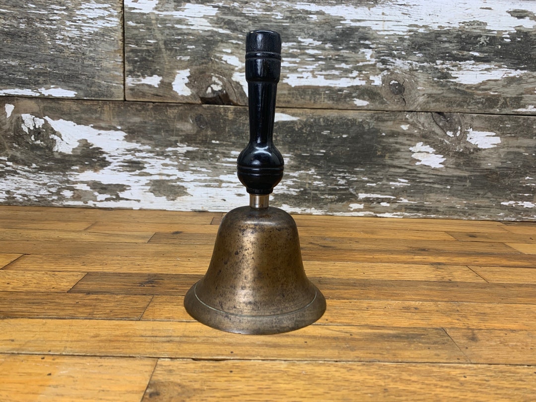 Antique Brass School Bell - Vintage Teacher's Bell With Black Handle ...