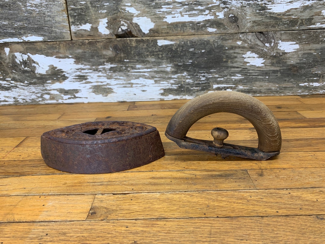 Antique Sad Iron With Wood Handle - Mismatched Pair - Decorative Hot ...