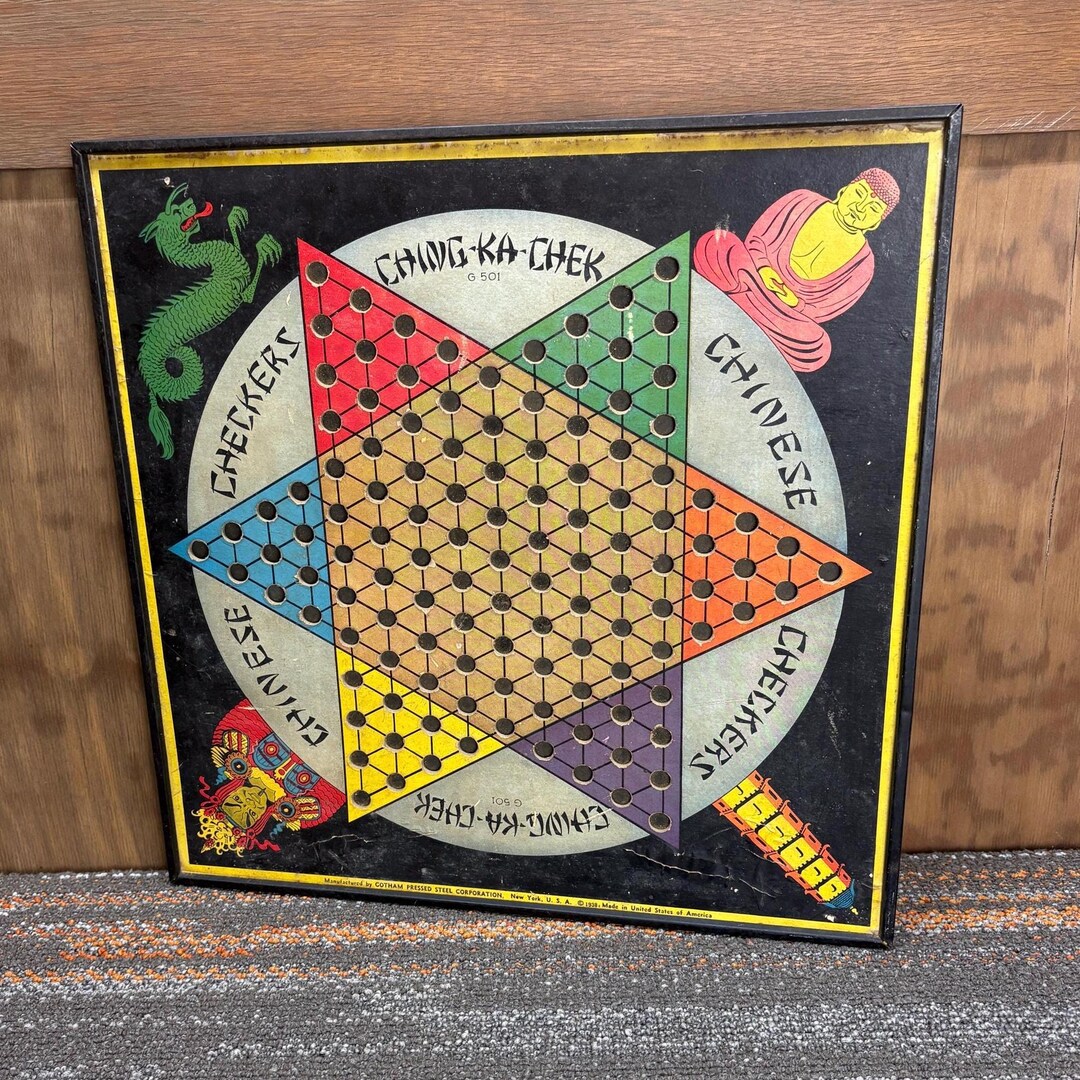 Antique 1930s Chinese Checkers Ching Ka Chek Board by Gothom Pressed ...