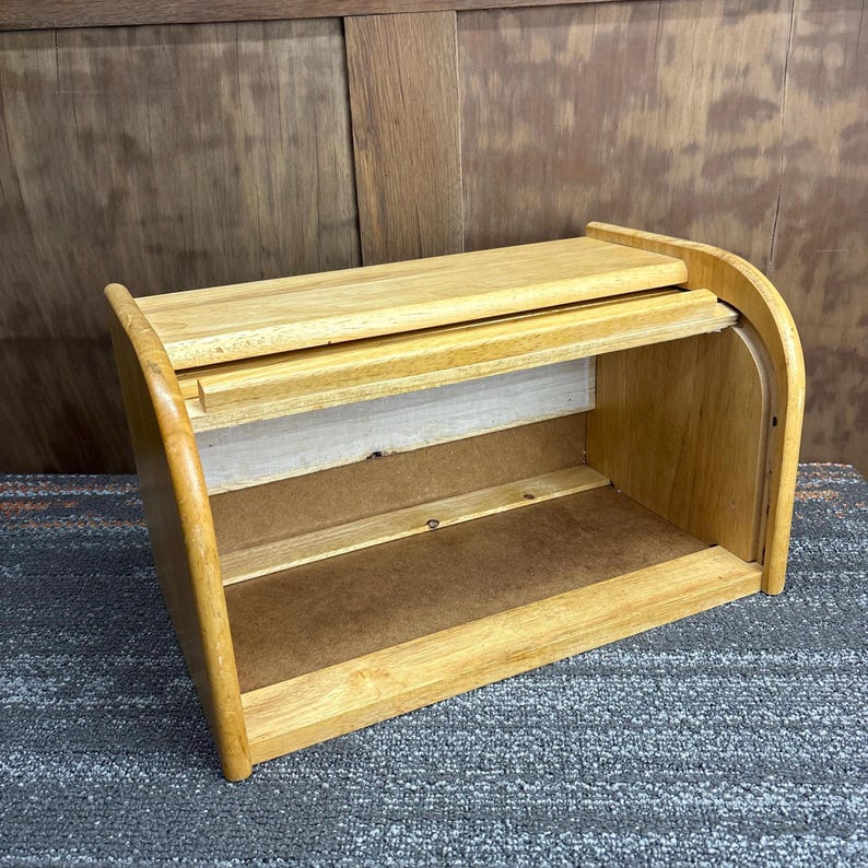 Vintage Roll Top Bread Box - Classic Farmhouse Wooden Kitchen Storage ...