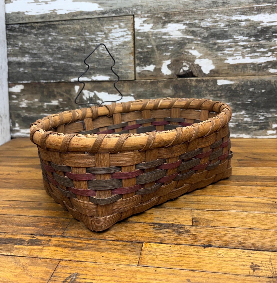 Vintage Woven Split Wood Basket - Rustic Christmas Decor - Etsy