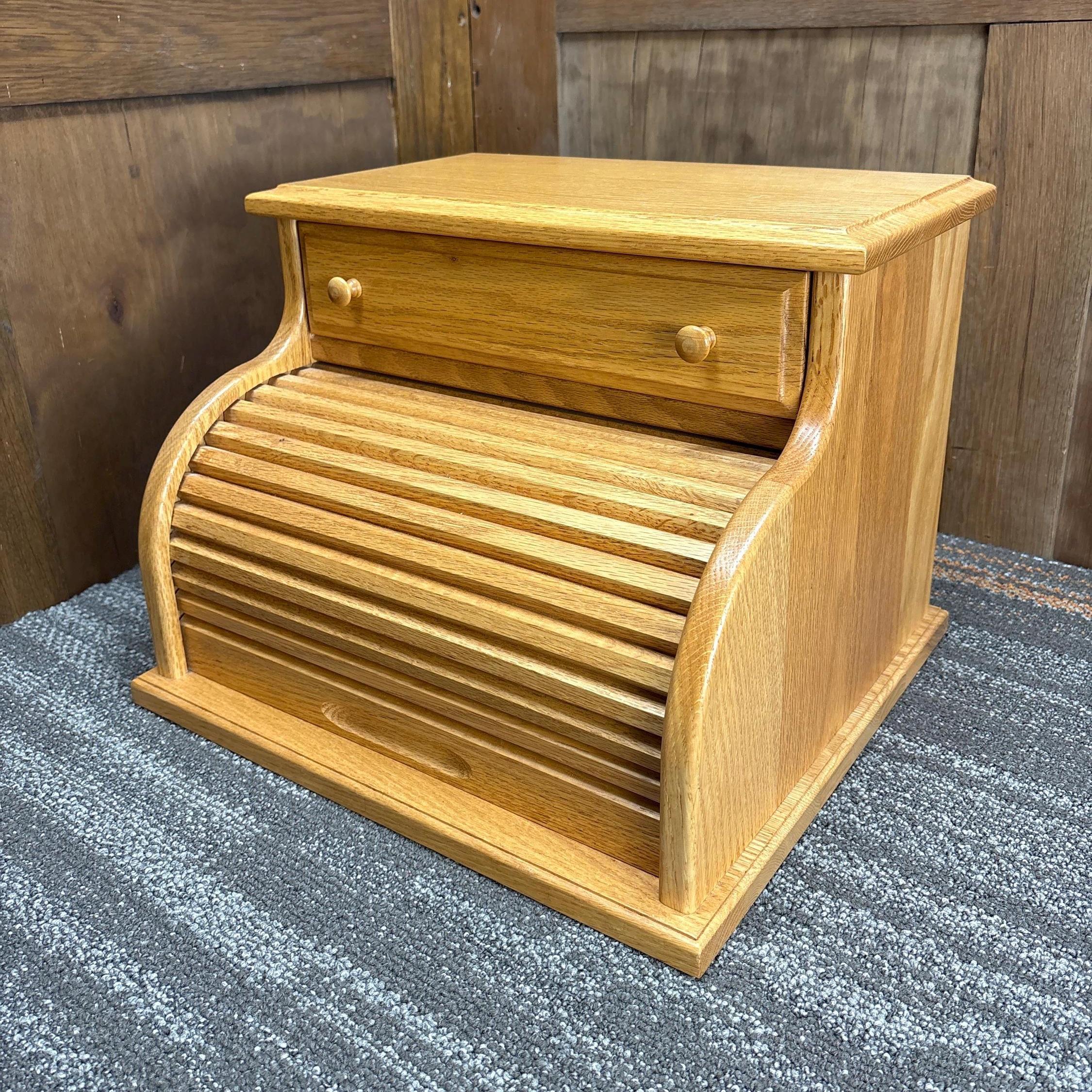 Oak Roll Top Bread Box Appliance Garage With Drawer - Etsy
